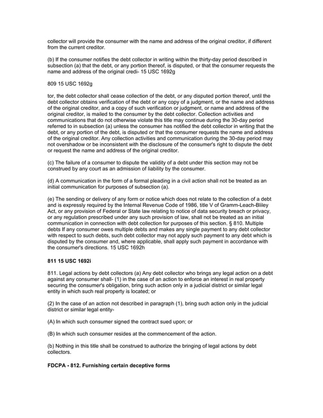 FDCPA - Fair Debt Collection Practices Act | PDF