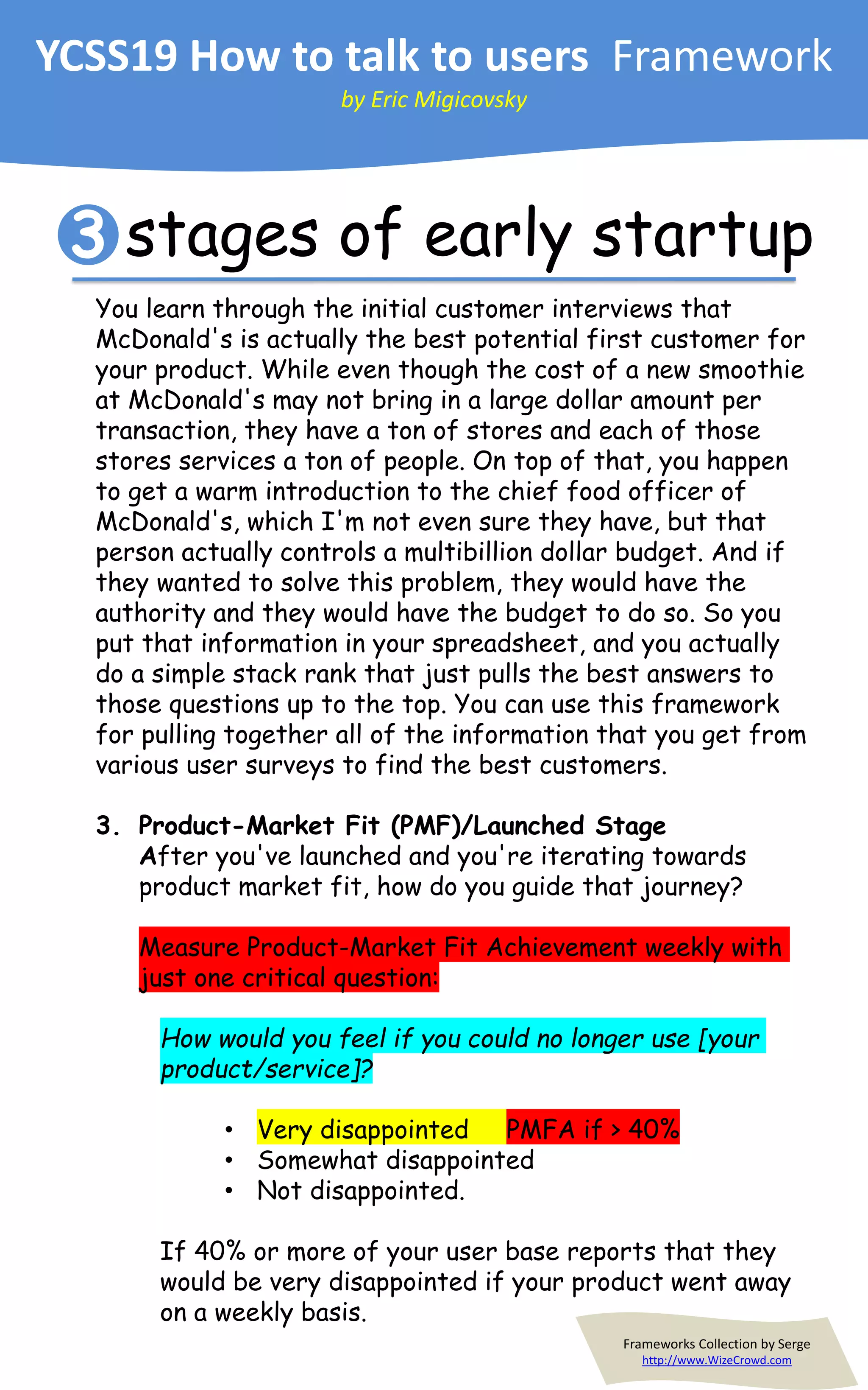 YC Startup School 2019 How to talk to users framework | PDF