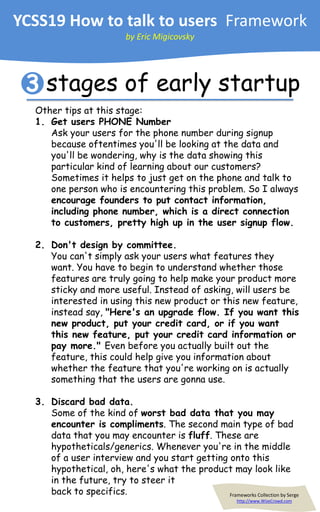 YC Startup School 2019 How to talk to users framework | PDF