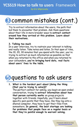 YC Startup School 2019 How to talk to users framework | PDF