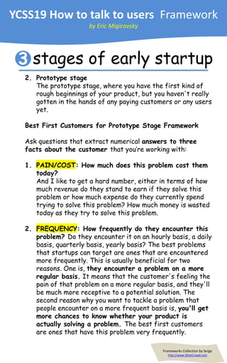 YC Startup School 2019 How to talk to users framework | PDF