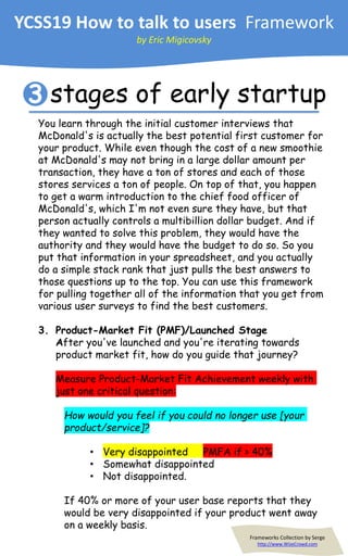 YC Startup School 2019 How to talk to users framework | PDF