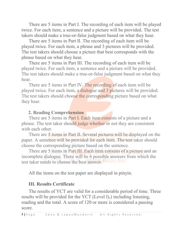 YCT 2 Chinese Intensive Reading for Kids Y21002 少儿汉语考试模拟考题 sample | PDF