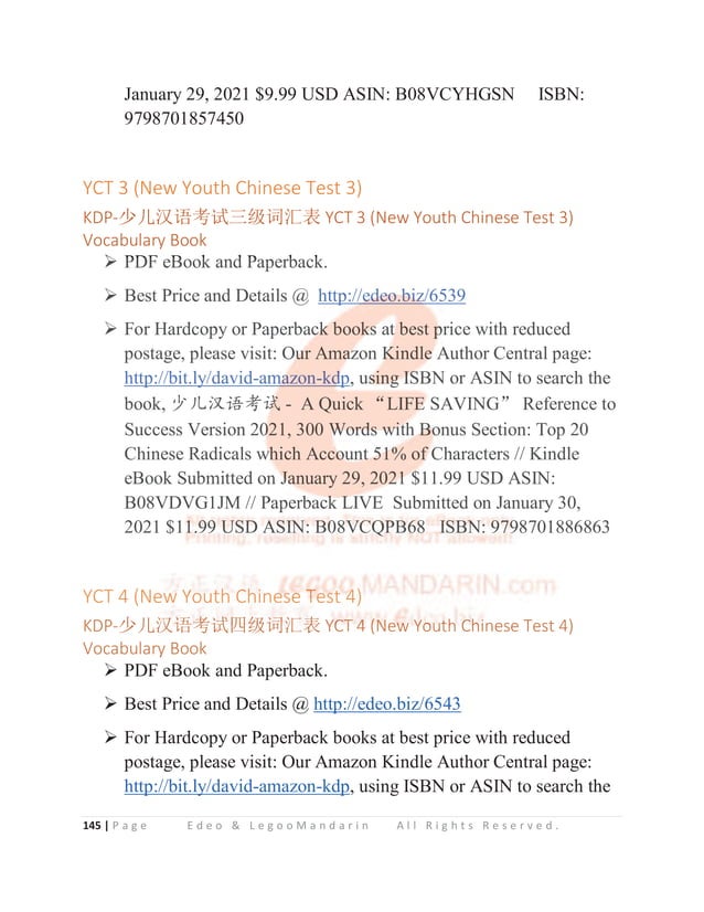 YCT 3 Chinese Intensive Reading for Kids Y30901 新中小学生汉语考试 sample | PDF