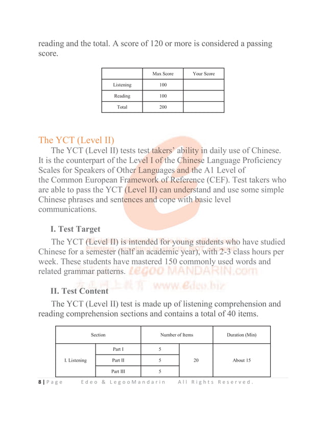YCT 4 Chinese Intensive Reading for Kids Y40901 新中小学生汉语考试 sample | PDF