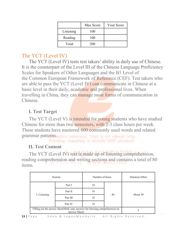 YCT 4 Chinese Intensive Reading for Kids Y40901 新中小学生汉语考试 sample | PDF