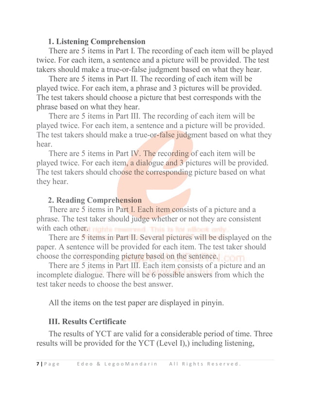 YCT 4 Chinese Intensive Reading for Kids Y40901 新中小学生汉语考试 sample | PDF