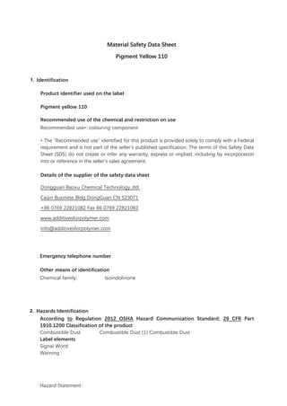 Pigment yellow 110 yellow 2rlp cas 5590 18-1 safety data sheet msds sds ...
