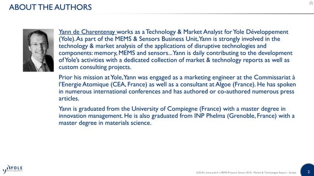 MEMS Pressure Sensor Market and Technologies 2018 Report by Yole ...