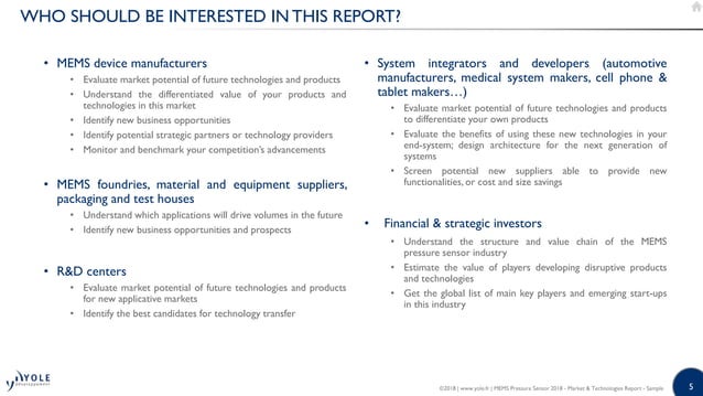 MEMS Pressure Sensor Market and Technologies 2018 Report by Yole ...