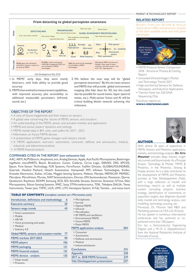 Status of the MEMS Industry 2018 Market and technology Report by Yole ...