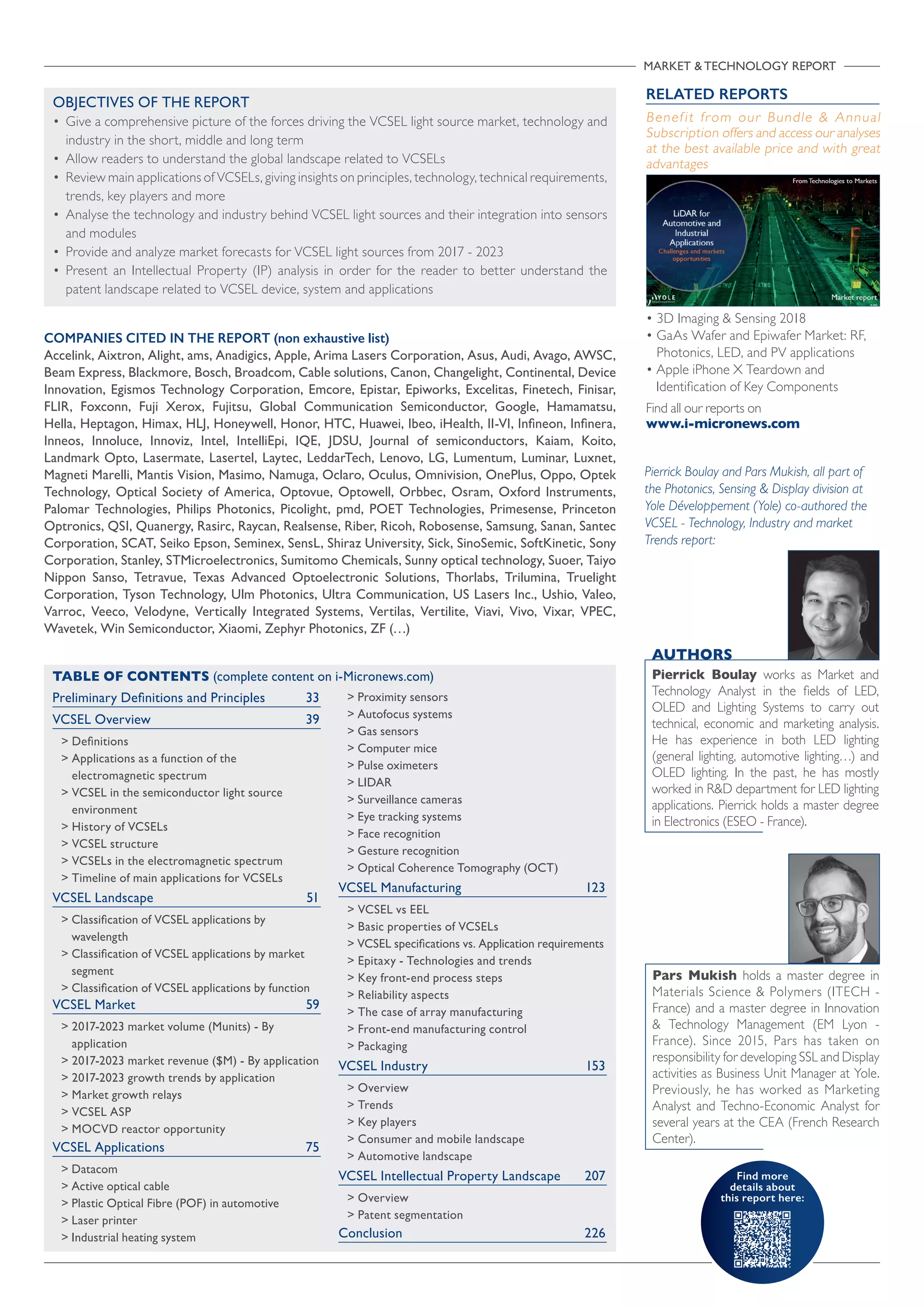 VCSELs Technology Industry and Market Trends | PDF