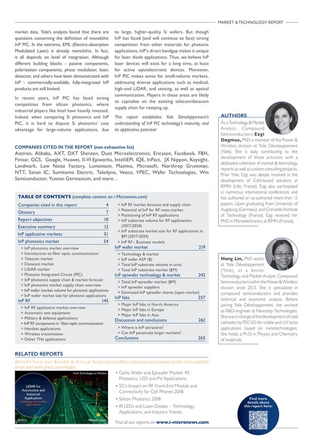 InP Wafer and Epiwafer Market: Photonics and RF 2019 report by Yole ...