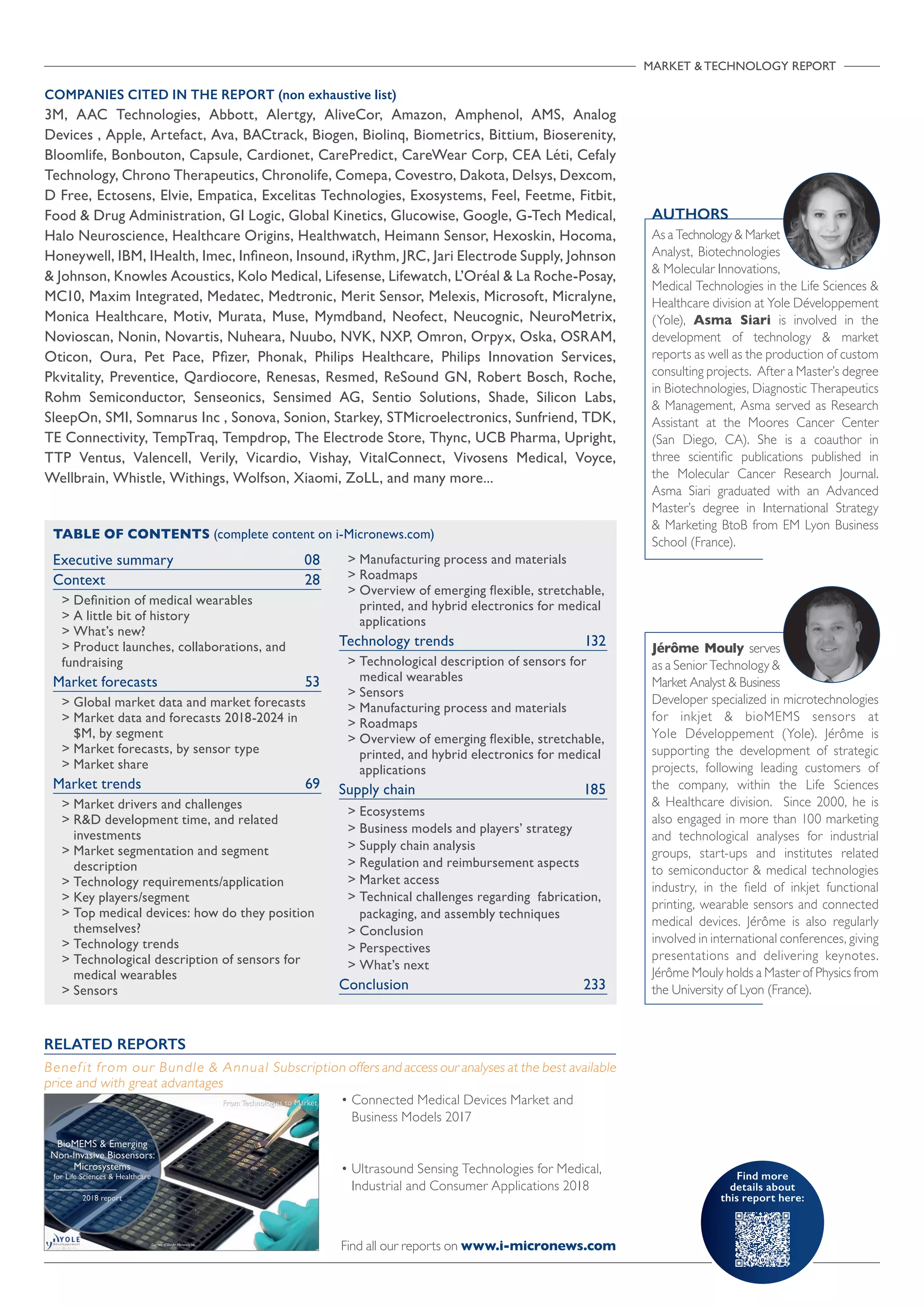 Medical Wearables 2019 Report by Yole Developpement | PDF