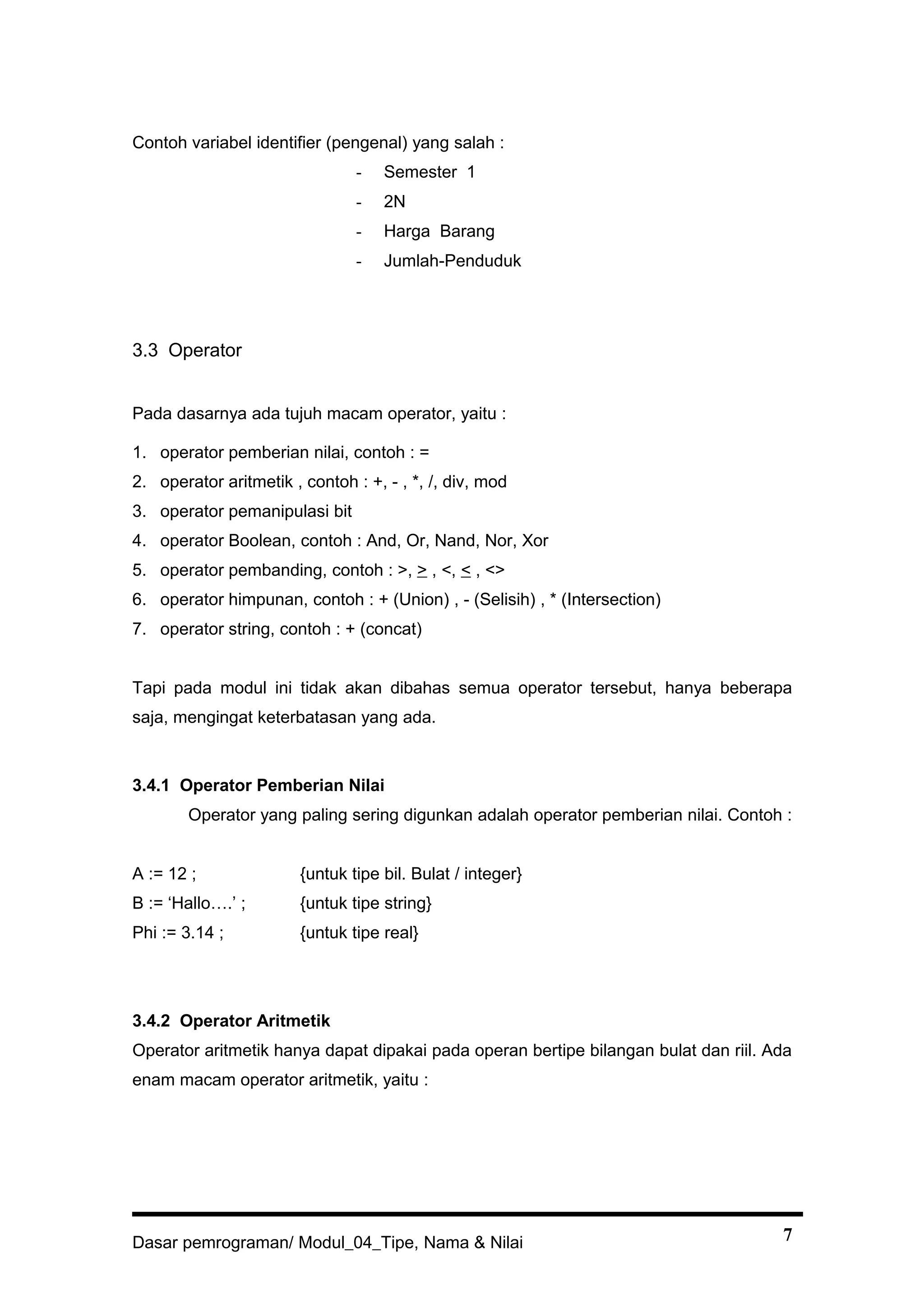 Dasar Pemrograman materi kuliah | DOC