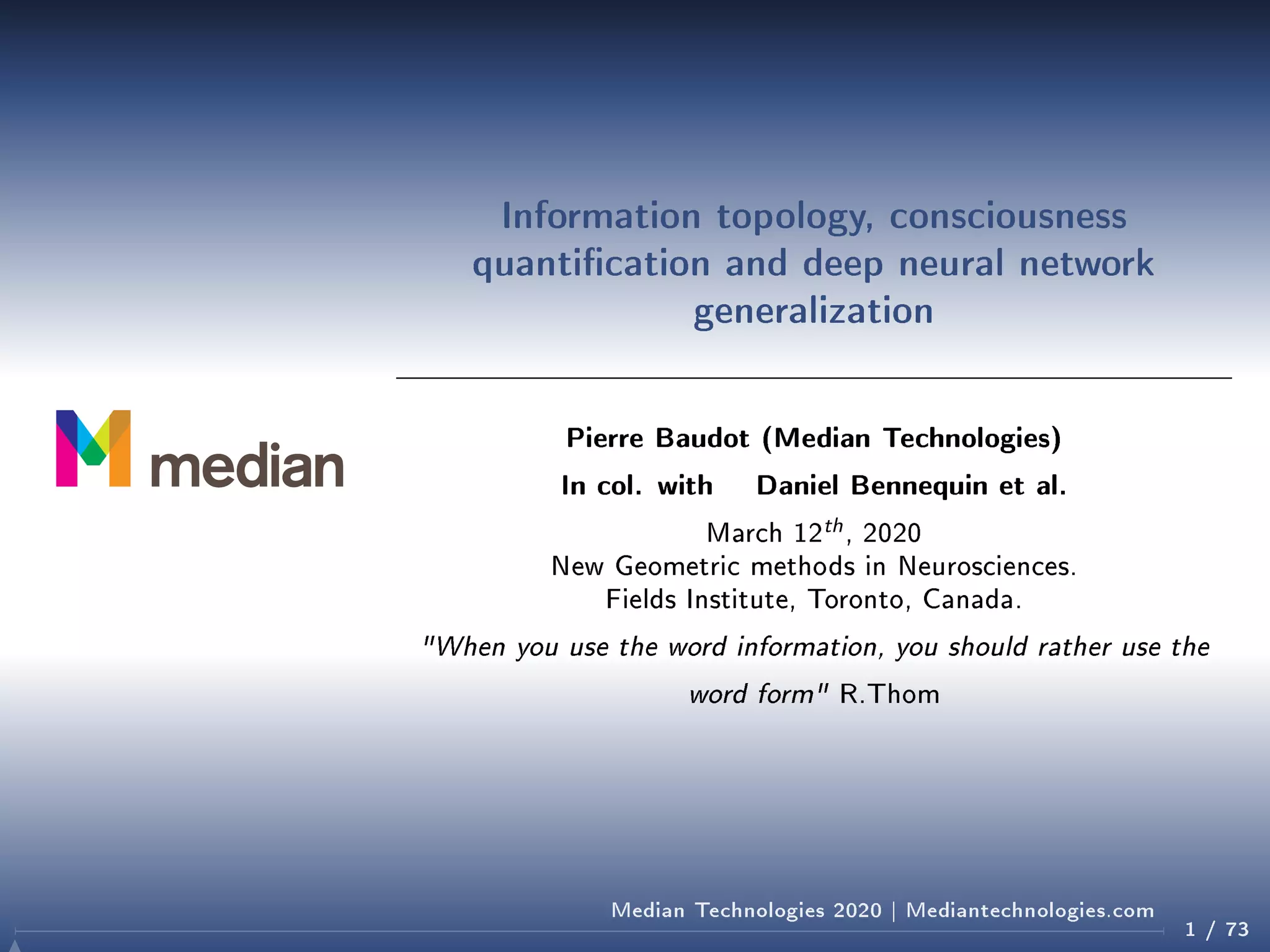 Information topology, Deep Network generalization and Consciousness ...