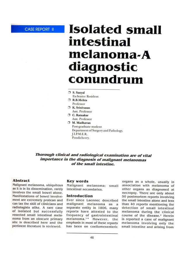 Isolated Small Intestinal Melanoma Diagnostic Conundrum - Sanjoy Sanyal ...