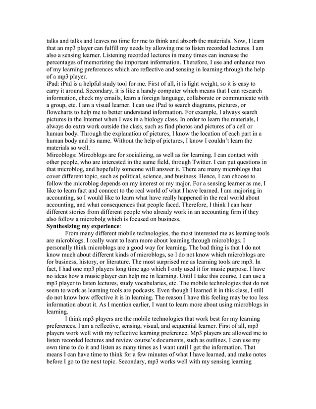 Synthesis Project about Mobile Learning | DOCX