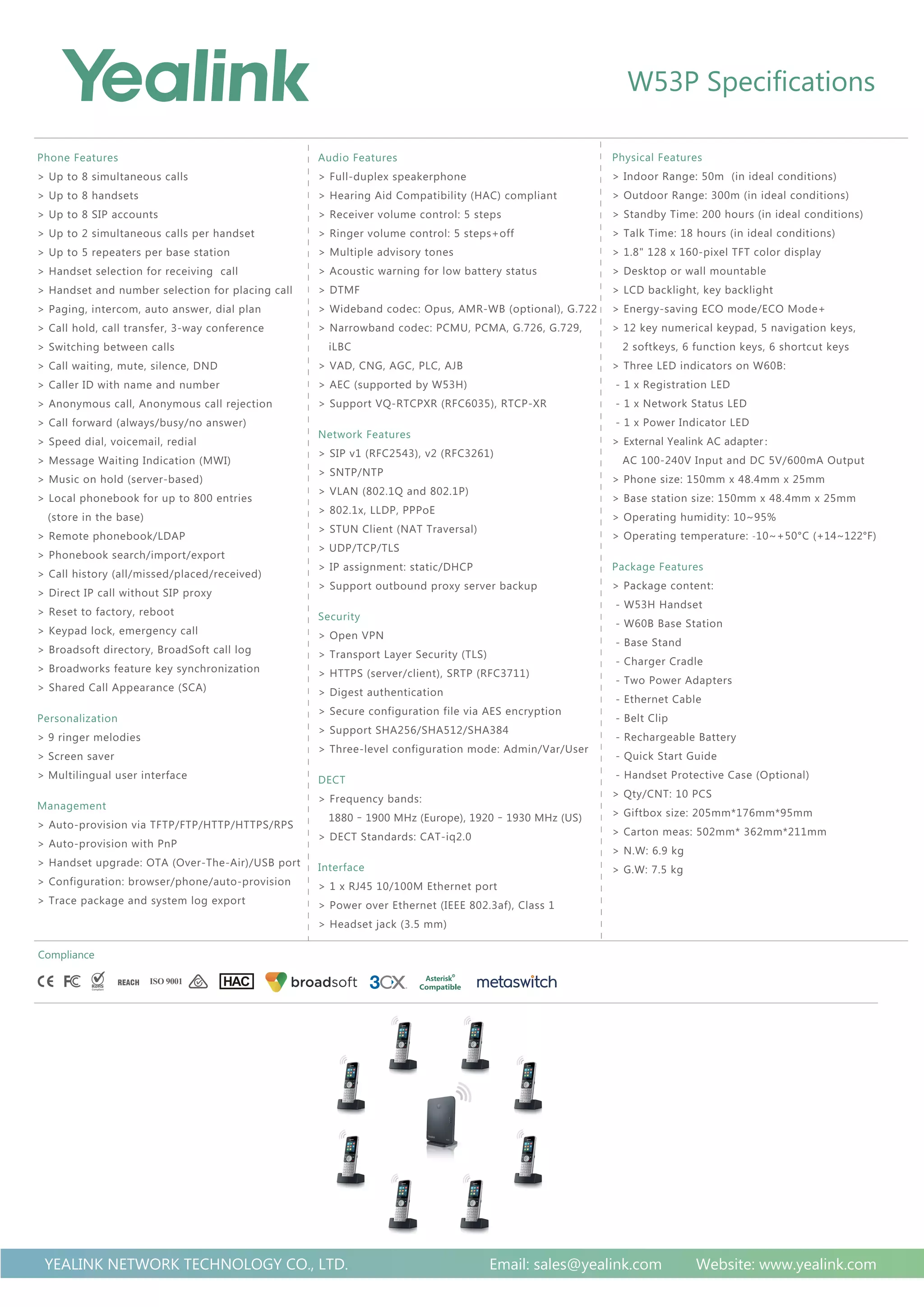 Điện thoại ip không dây Yealink w53P datasheet | PDF