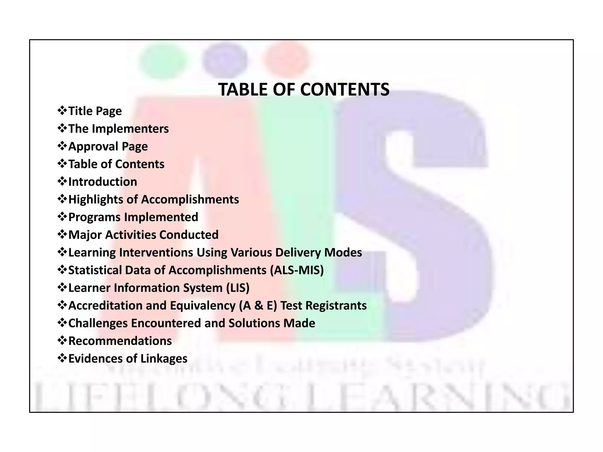 ALTERNATIVE LEARNING SYSTEM ACCOMPLISHMENT REPORT OF HERNANI DISTRICT | PPTX