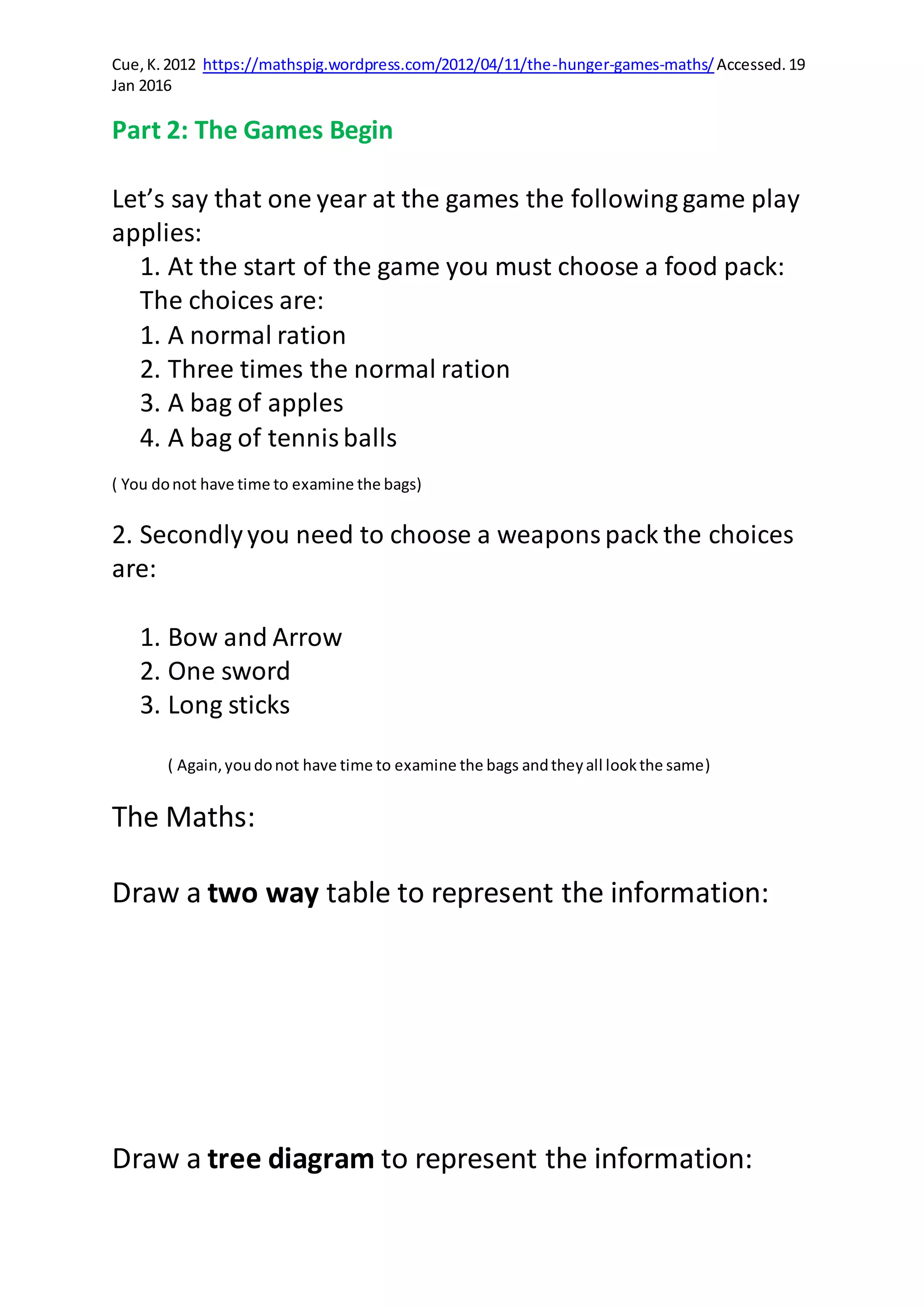 Year 10 probability the hunger games 10 extension | DOCX