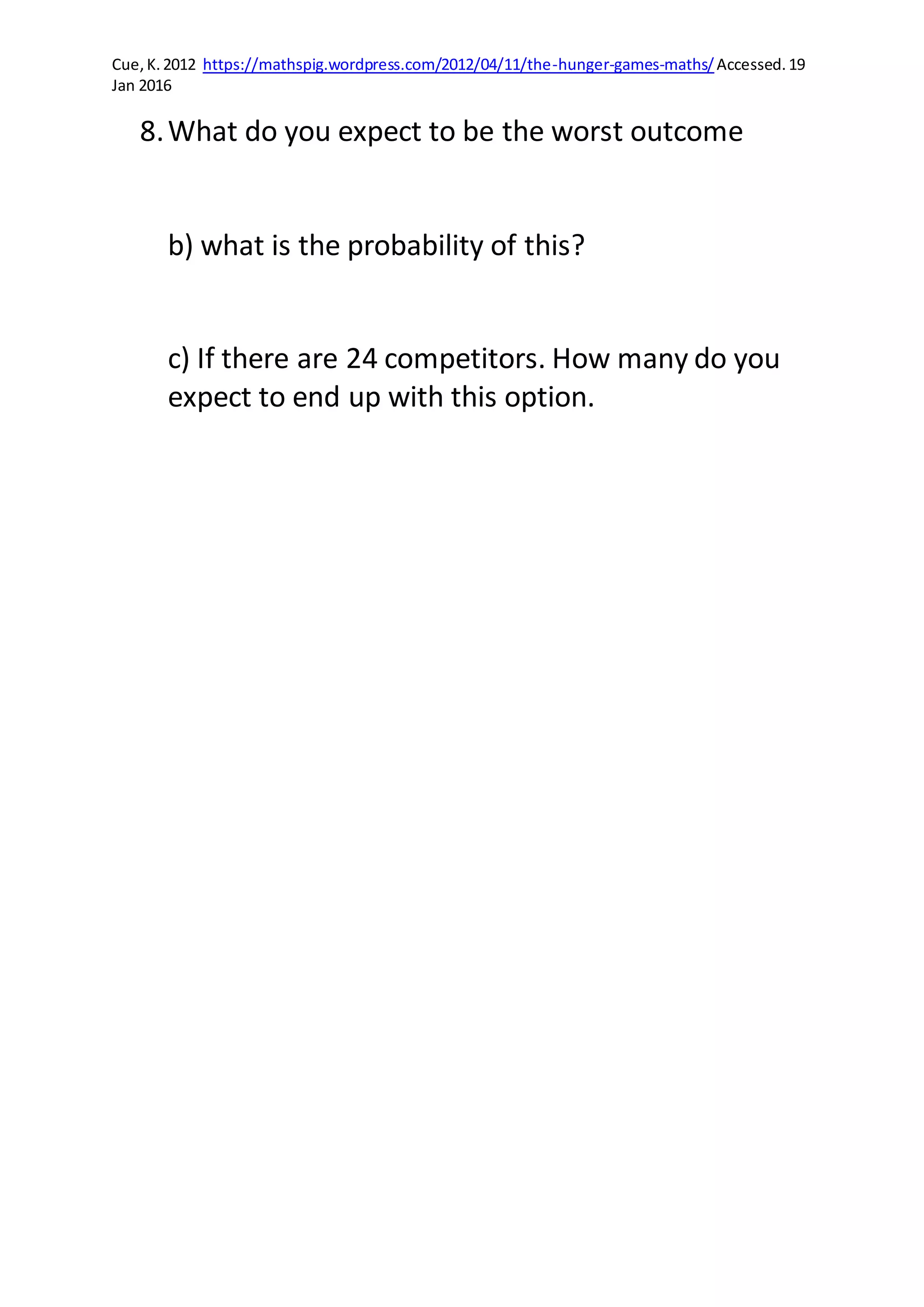 Year 10 probability the hunger games 10 extension | DOCX