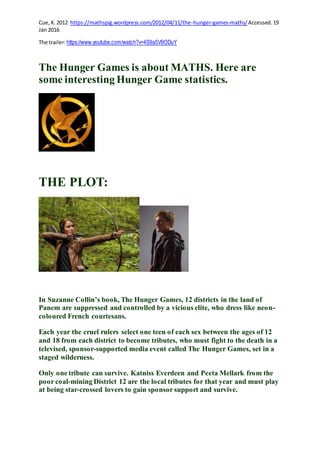 Year 10 probability the hunger games 10 extension | DOCX | Lotteries ...