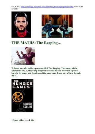 Year 10 probability the hunger games 10 extension | DOCX