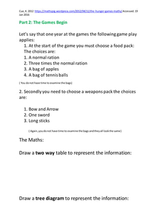 Year 10 probability the hunger games 10 extension | DOCX