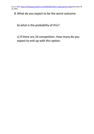 Year 10 probability the hunger games 10 extension | DOCX