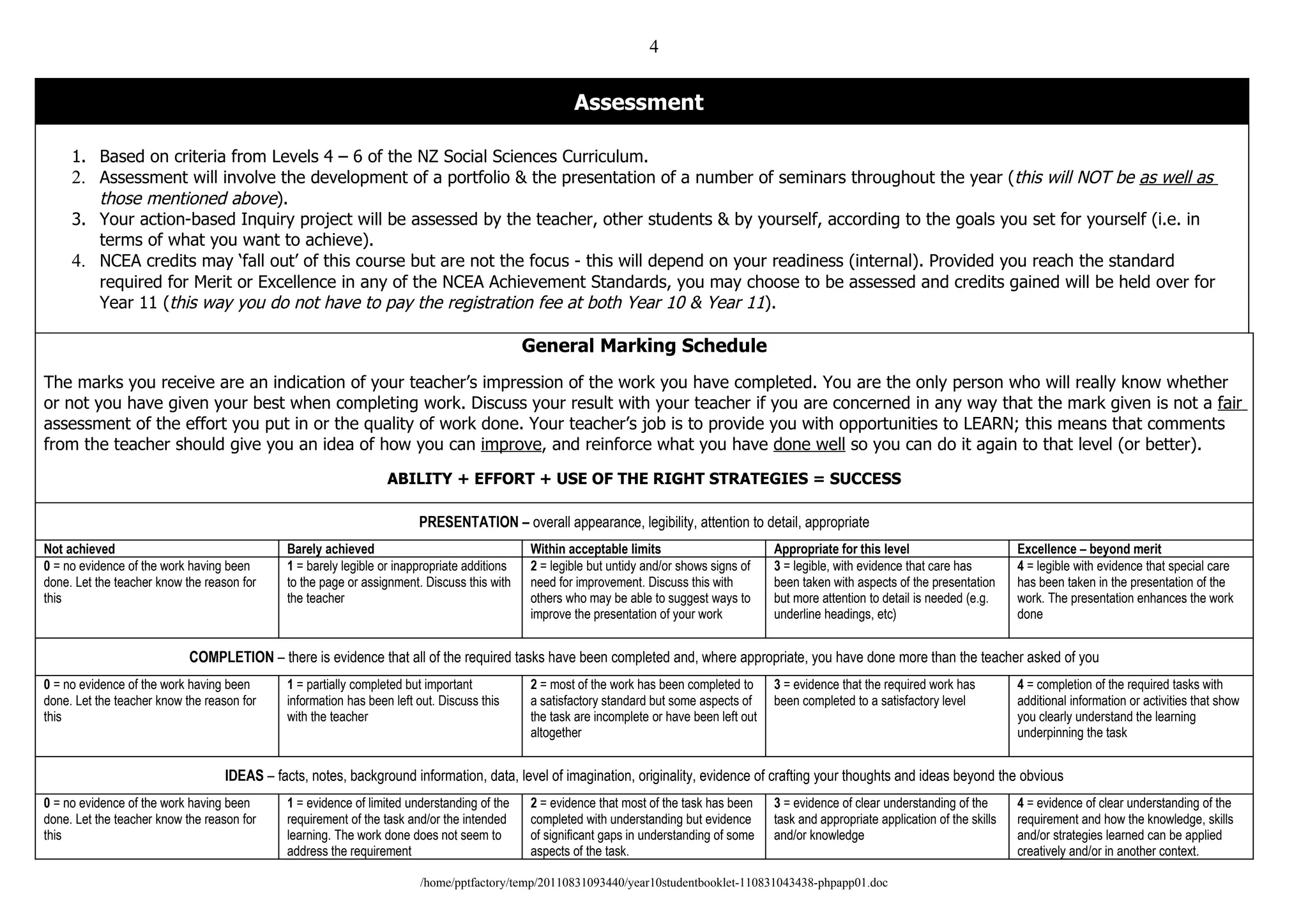 Year 10 student booklet | DOC