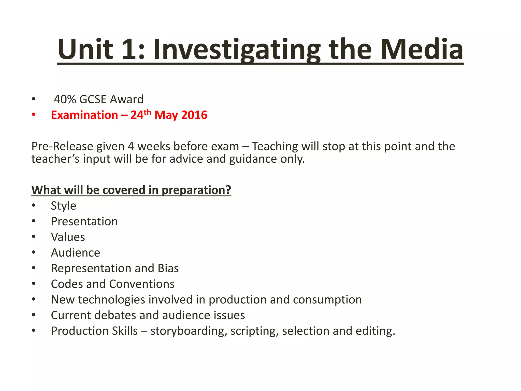 Introduction to GCSE Media (Year 11) | PPTX