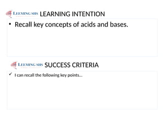 Year 11 Revision points Acid and base Acid and base | PPTX