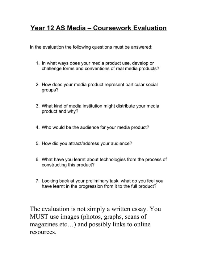 Year 12 as media evaluation questions | DOC | Technology & Computing
