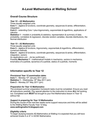 Summer Task - MATHS - Year 12 maths info | DOC