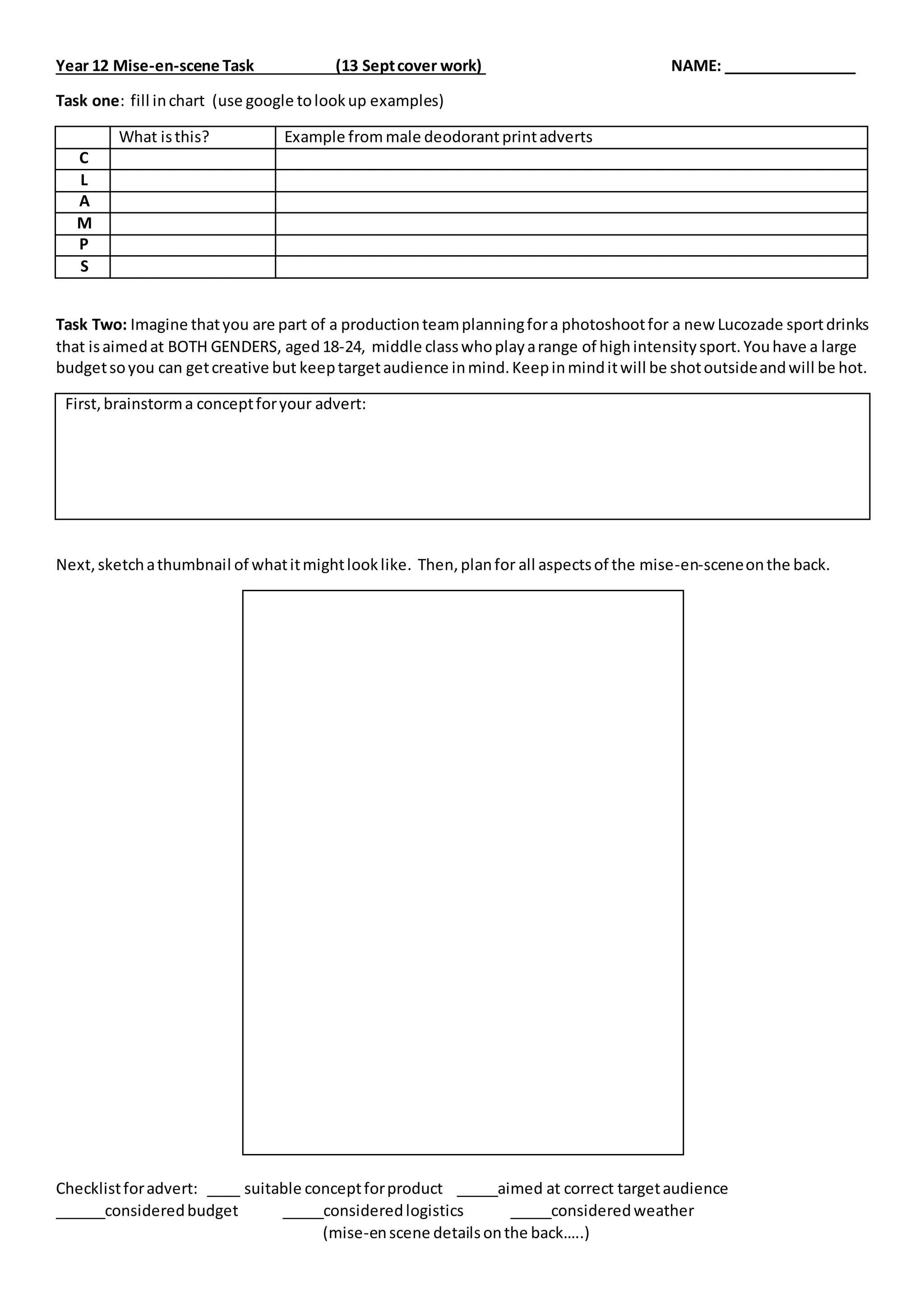 Year 12 mise en-scene task | DOCX