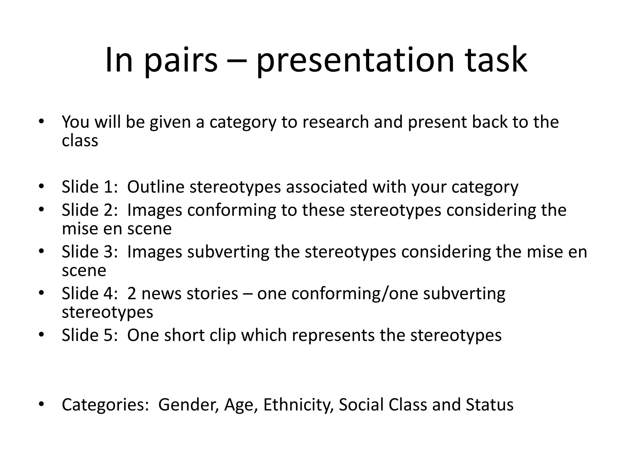 Year 12 – stereotypes and sound | PPTX