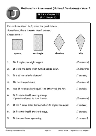 Australian Year 2 Assessment Sample | PDF