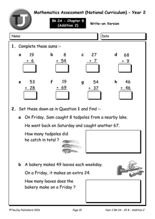Australian Year 2 Assessment Sample | PDF