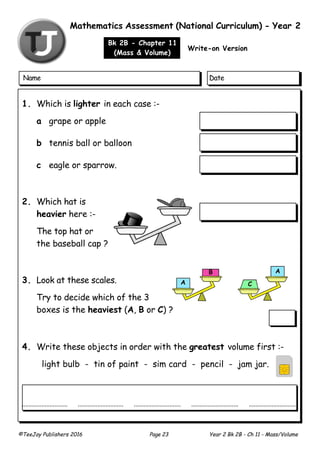 Australian Year 2 Assessment Sample | PDF