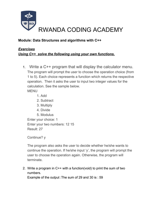 Year 2 dsa c++ exercises on user defined functions | PDF | Free Download