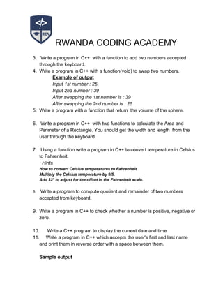 Year 2 dsa c++ exercises on user defined functions | PDF | Free Download