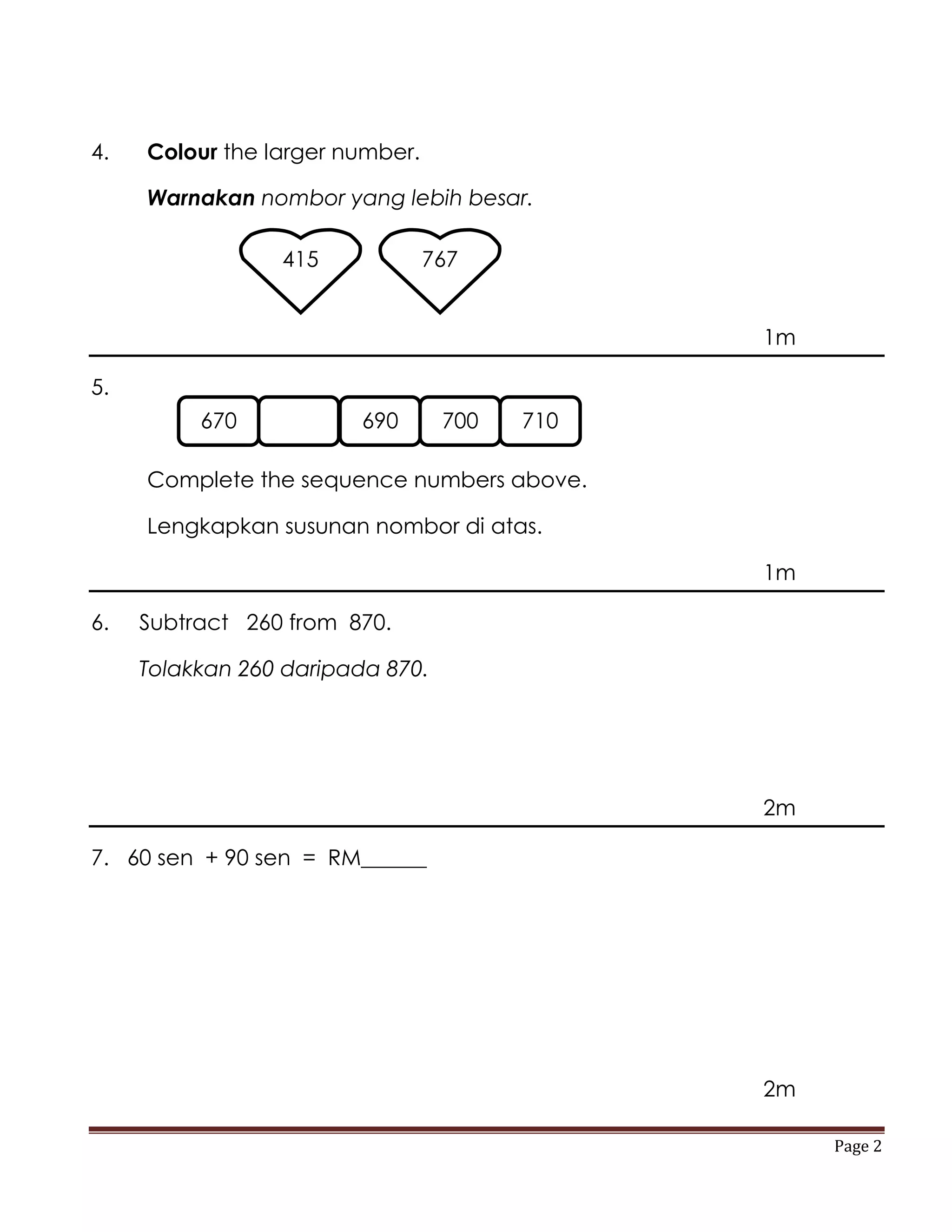 Year 2 mathematics exercises | PDF