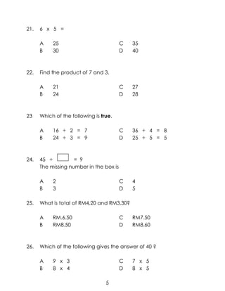 MID YEAR EXAMINATION MATHEMATICS YEAR 2 | PDF