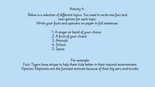 Year 3 comprehension english lesson 1, what are facts and opinions | PDF