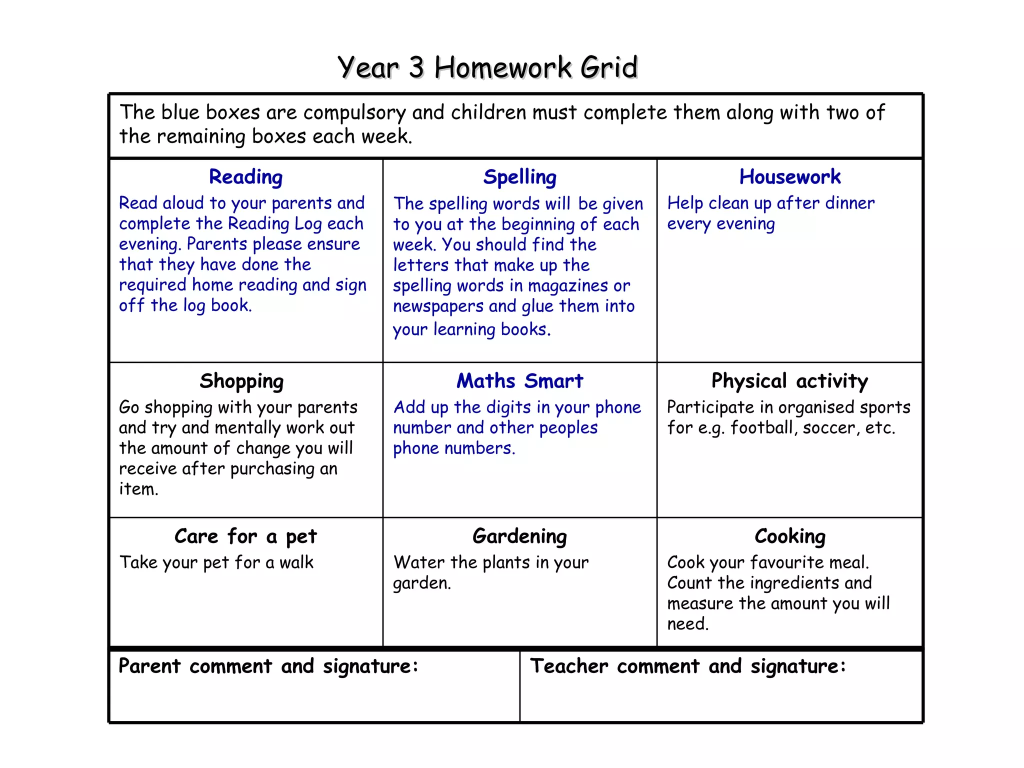 Year 3 homework grid | PPT