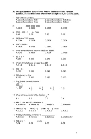 Year 3 mathematics exercise | PDF