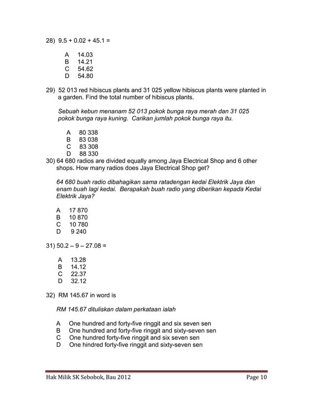 Mathematics Year 4 Paper 1 Penggal 1 Docx