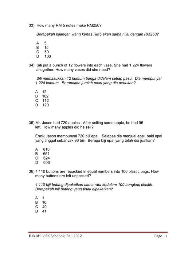 Mathematics Year 4 Paper 1 Penggal 1 Docx