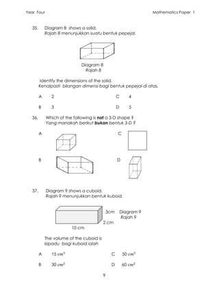 Year 4 mathematics paper 1 | PDF